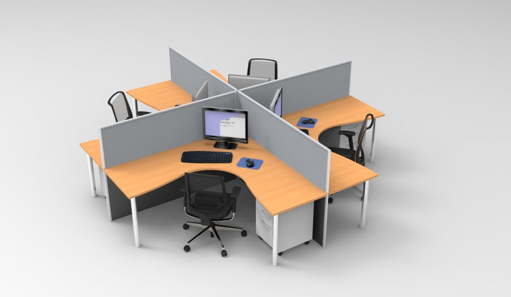 Screen Corner Workstation Crucifix 4 Person Pod with Centre Screens ...