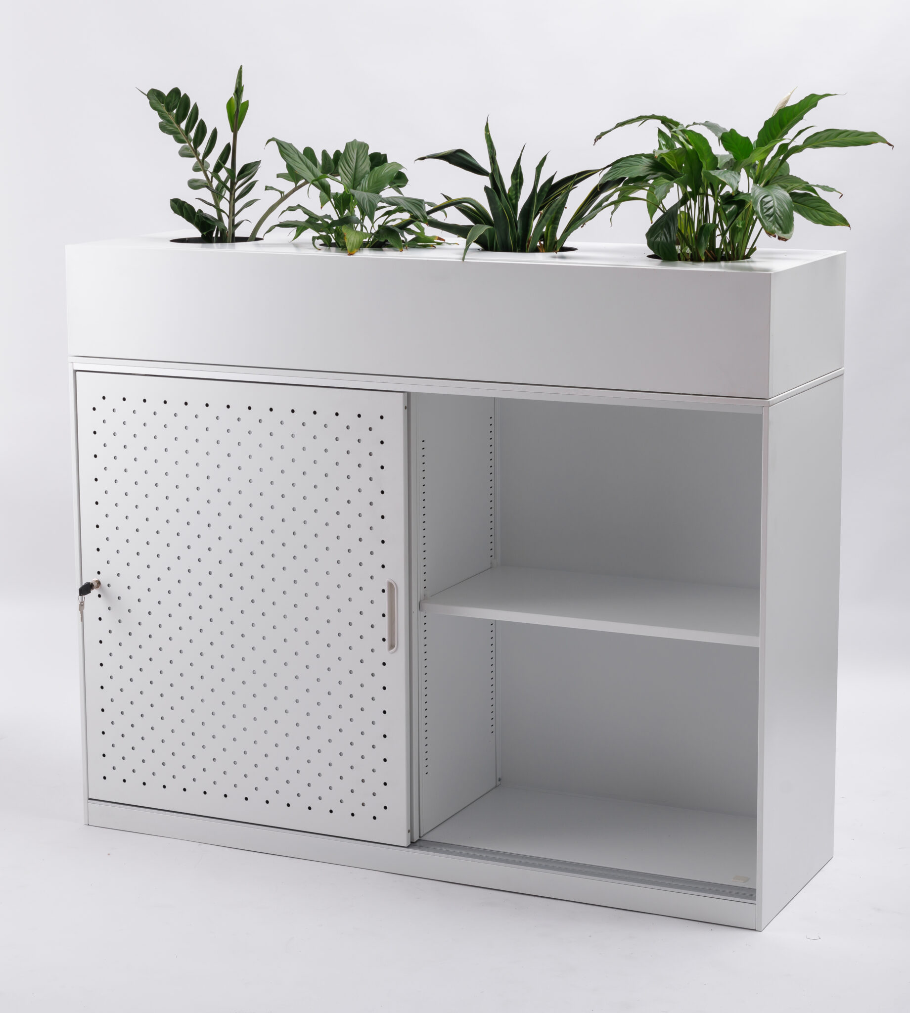 Perforated Sliding Door Cupboard with Planter Box - Xpert Office Furniture